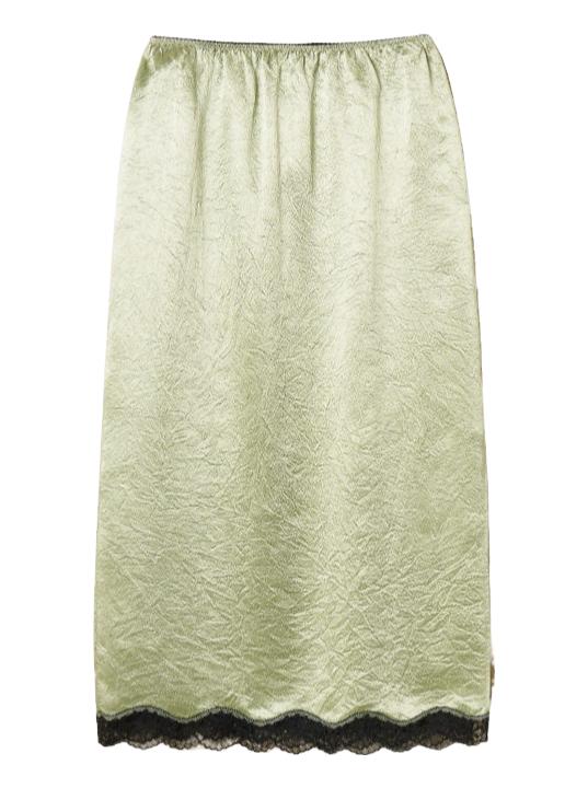 TWINSET Twinset Satin Midi Skirt with Lace Trim